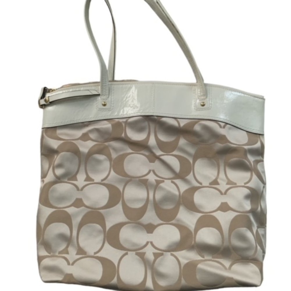 Coach Tote Bag Large Laura F18335 Signature Beige Sat… - Gem